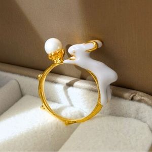 Jewelry | Gold Rabbit Ring With Pearl Accent | Poshmark
